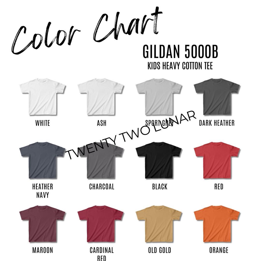 Gildan 5000B Color Chart Canva Template T-shirt Gildan Kids Mockups ...