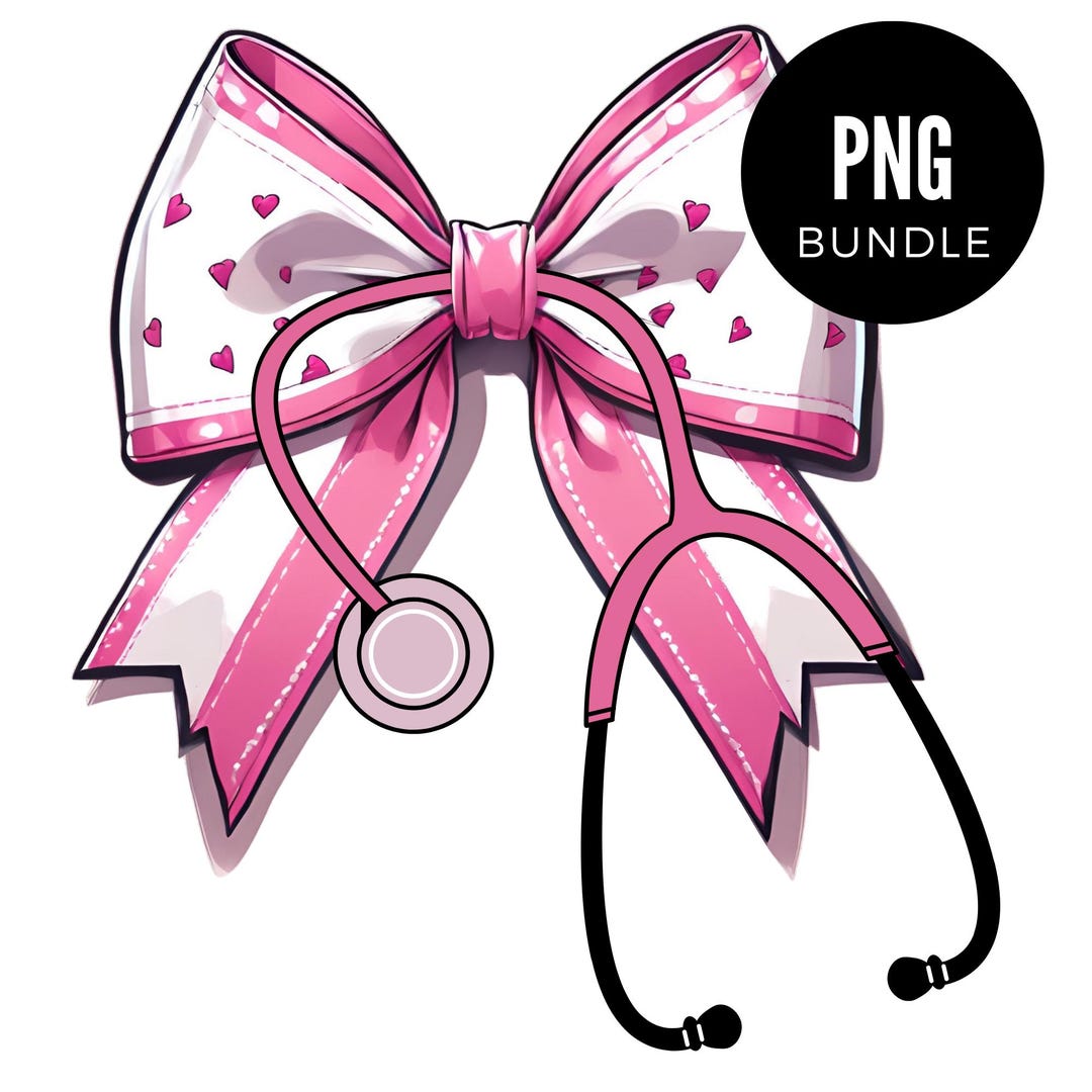 3 X Pink Nurse Coquette Stethoscope Bow PNG Mockup Bundle Clipart ...