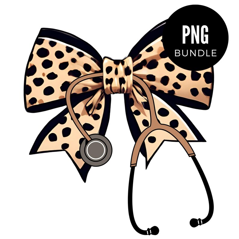 3 X Cheetah Coquette Stethoscope Bow PNG Mockup Bundle Clipart Digital ...