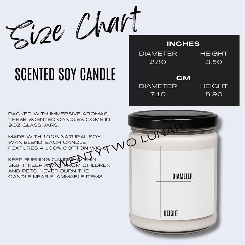 5 X Scented Candle Size Guide Mockup 9oz Printify Scented Candle Size ...
