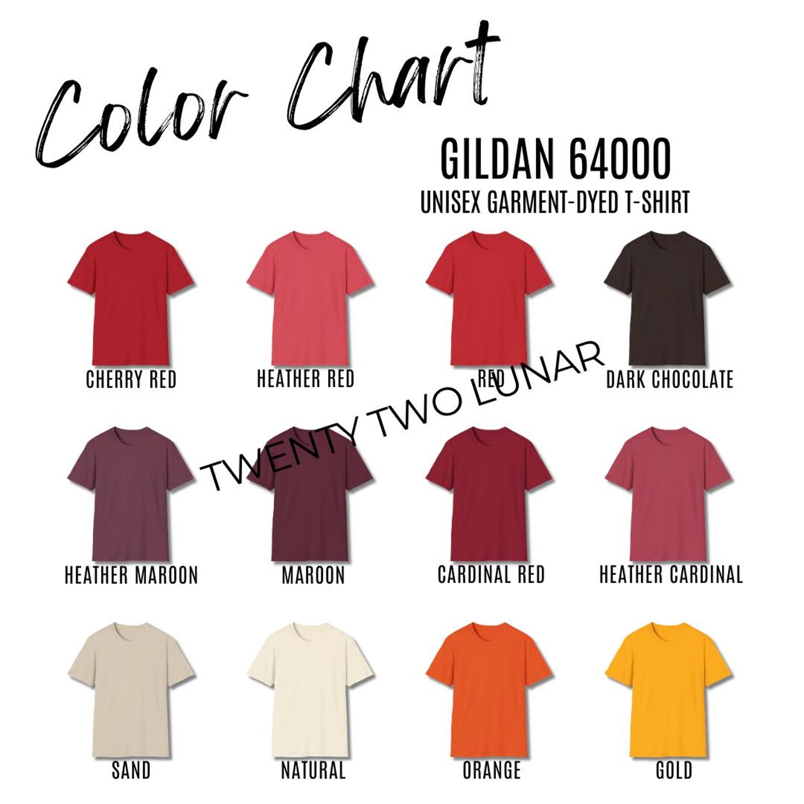 Gildan 64000 Color Chart Canva Template T-shirt Gildan Mockups Printify ...