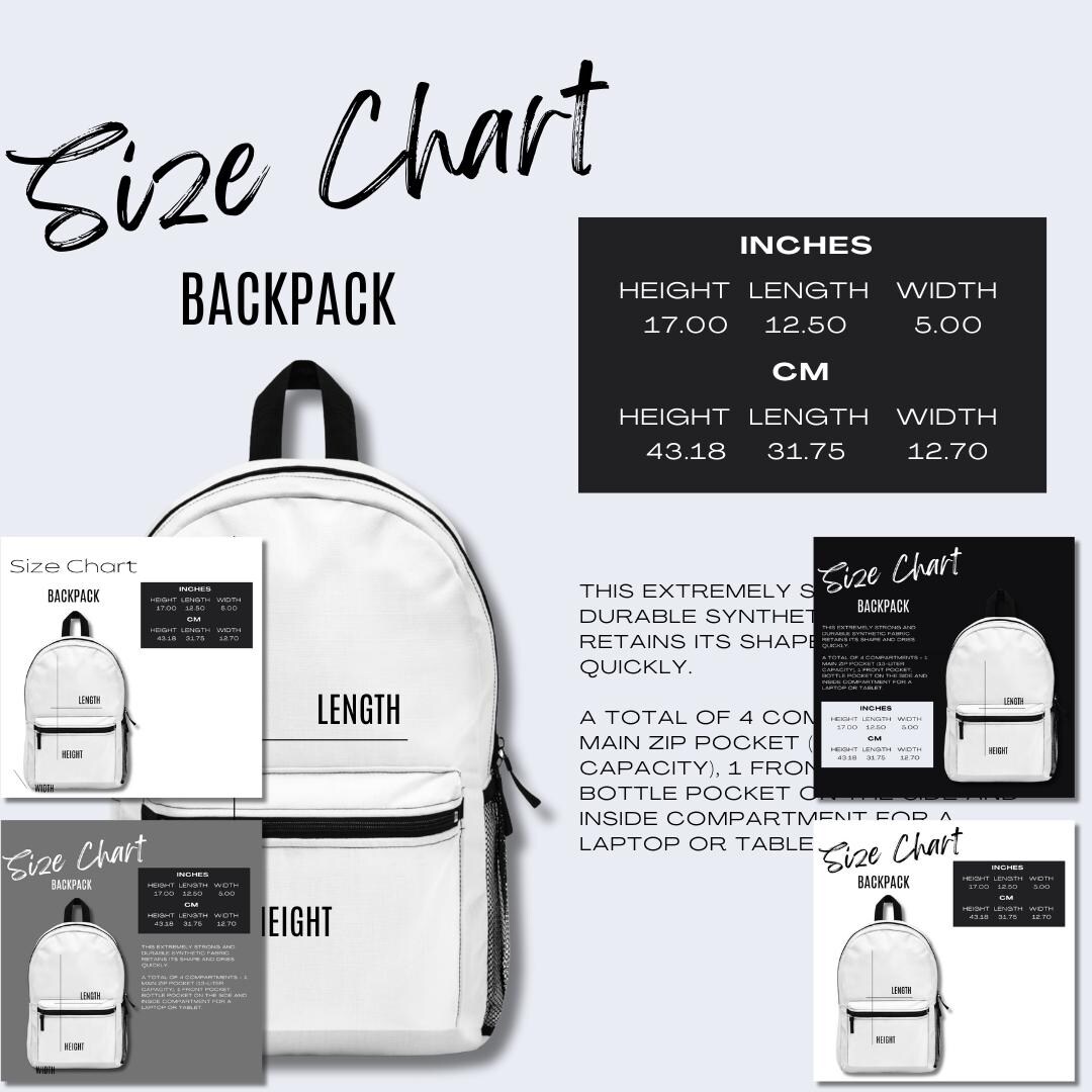 Backpack Size Chart MWW on Demand Size Chart Printify Backpack Mockup ...