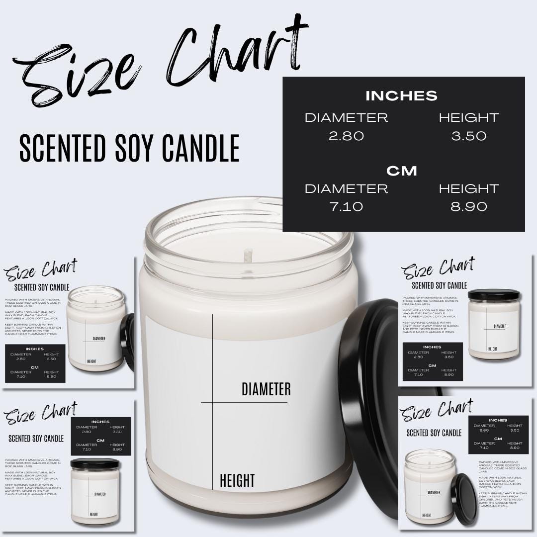 5 X Scented Candle Size Guide Mockup 9oz Printify Scented Candle Size ...