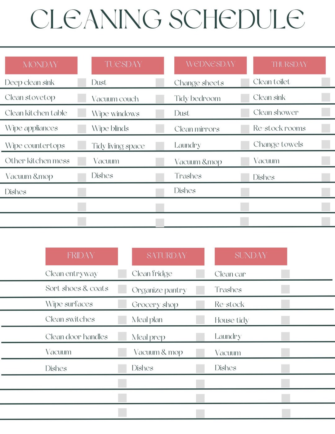 Editable Cleaning Planner, Cleaning Checklist, Cleaning Schedule, Daily ...