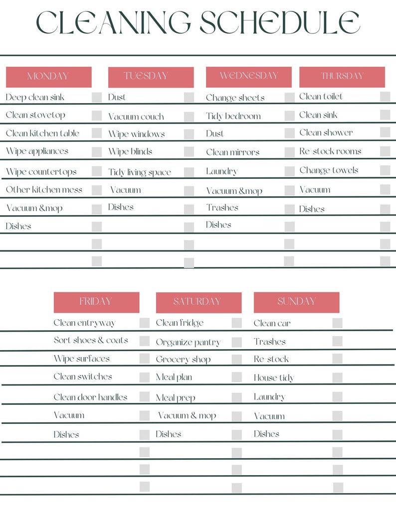 Editable Cleaning Planner, Cleaning Checklist, Cleaning Schedule, Daily ...