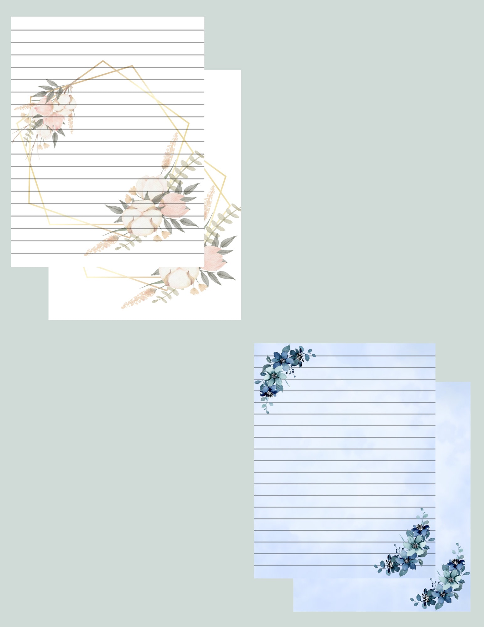 Printable Floral Stationery, Digital Download, Writing Paper, 10 Floral ...