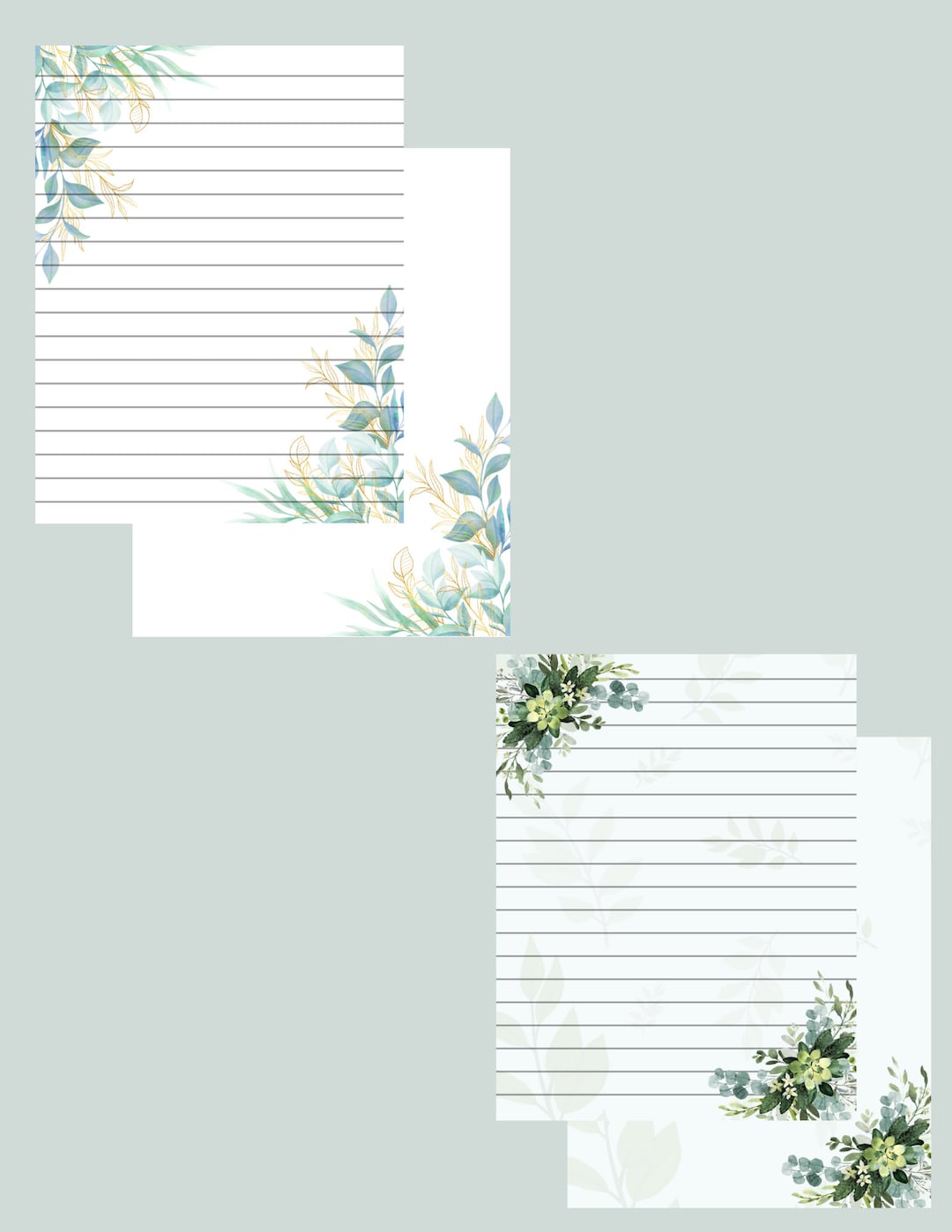 Printable Floral Stationery, Digital Download, Writing Paper, 10 Floral ...