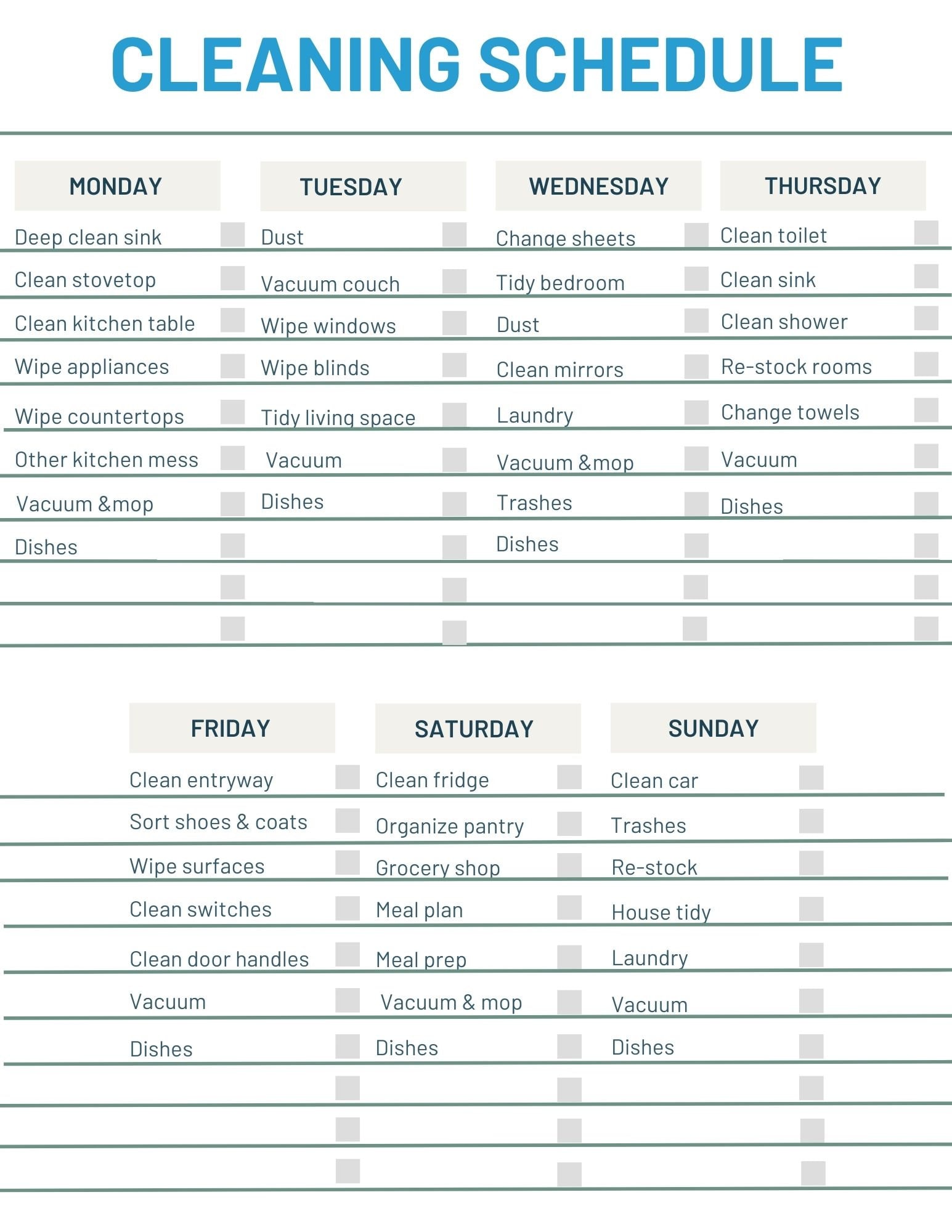 Editable Cleaning Planner, Cleaning Checklist, Cleaning Schedule, Daily ...