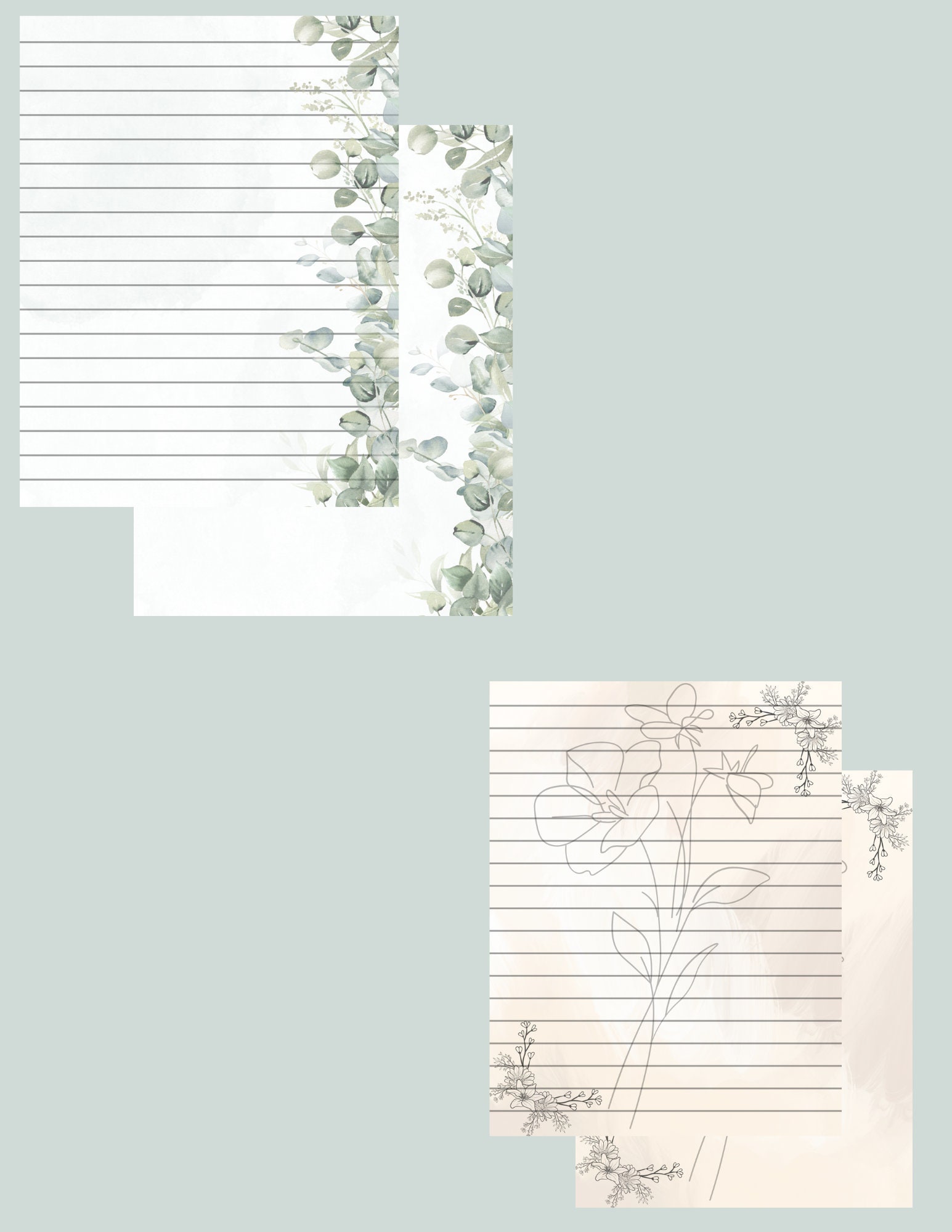 Printable Floral Stationery, Digital Download, Writing Paper, 10 Floral ...