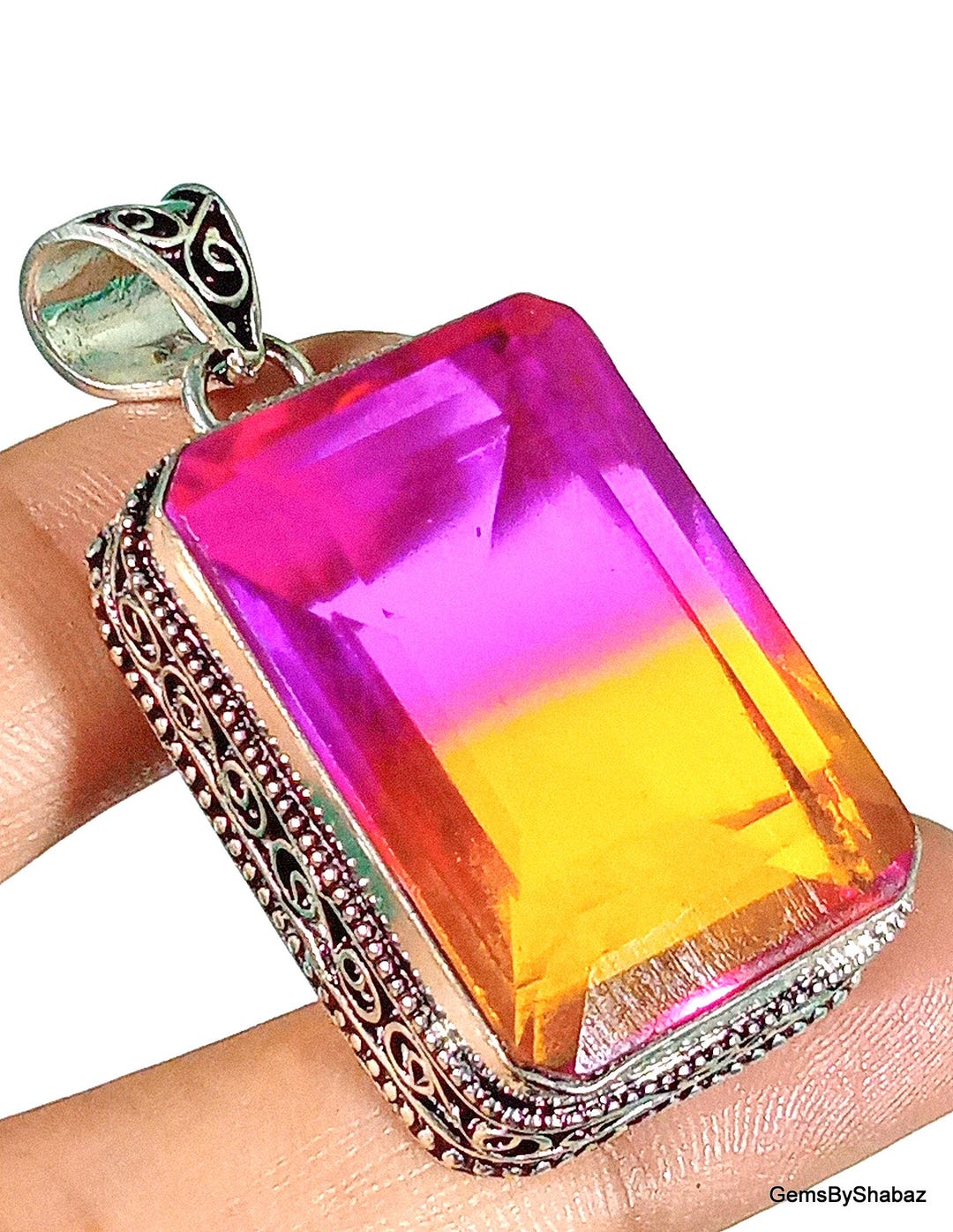 Handmade Bio Color Tourmaline Pendant, Silver Plated, Unisex Gift - Etsy UK