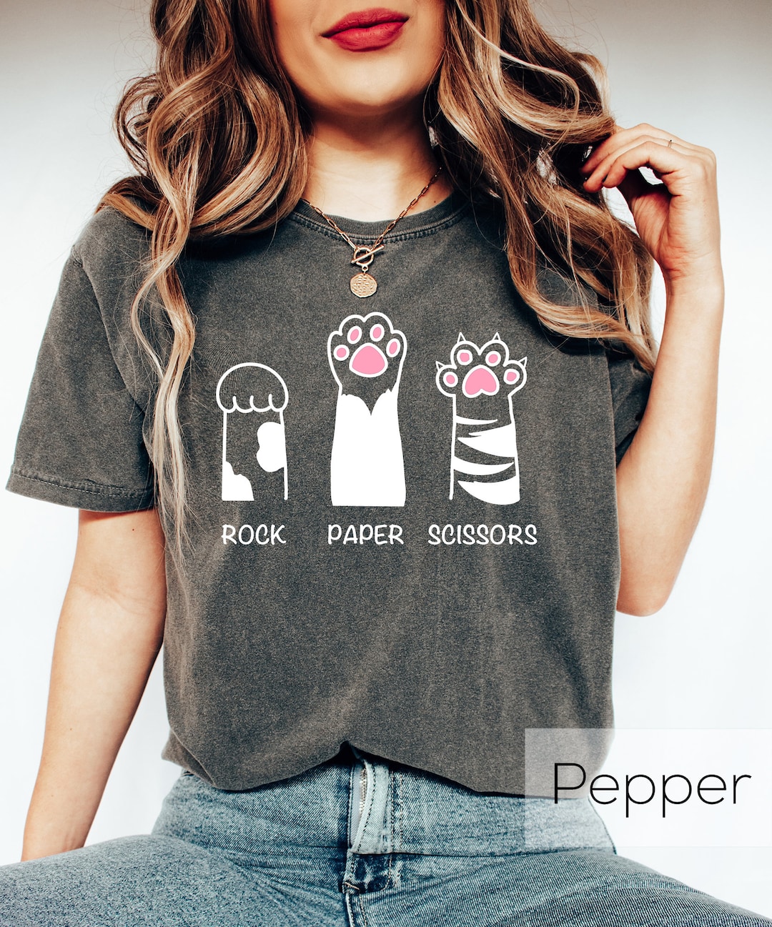 Rock Paper Scissors Cat Paws Crewneck Shirt Gift for Cat Lovers Funny ...