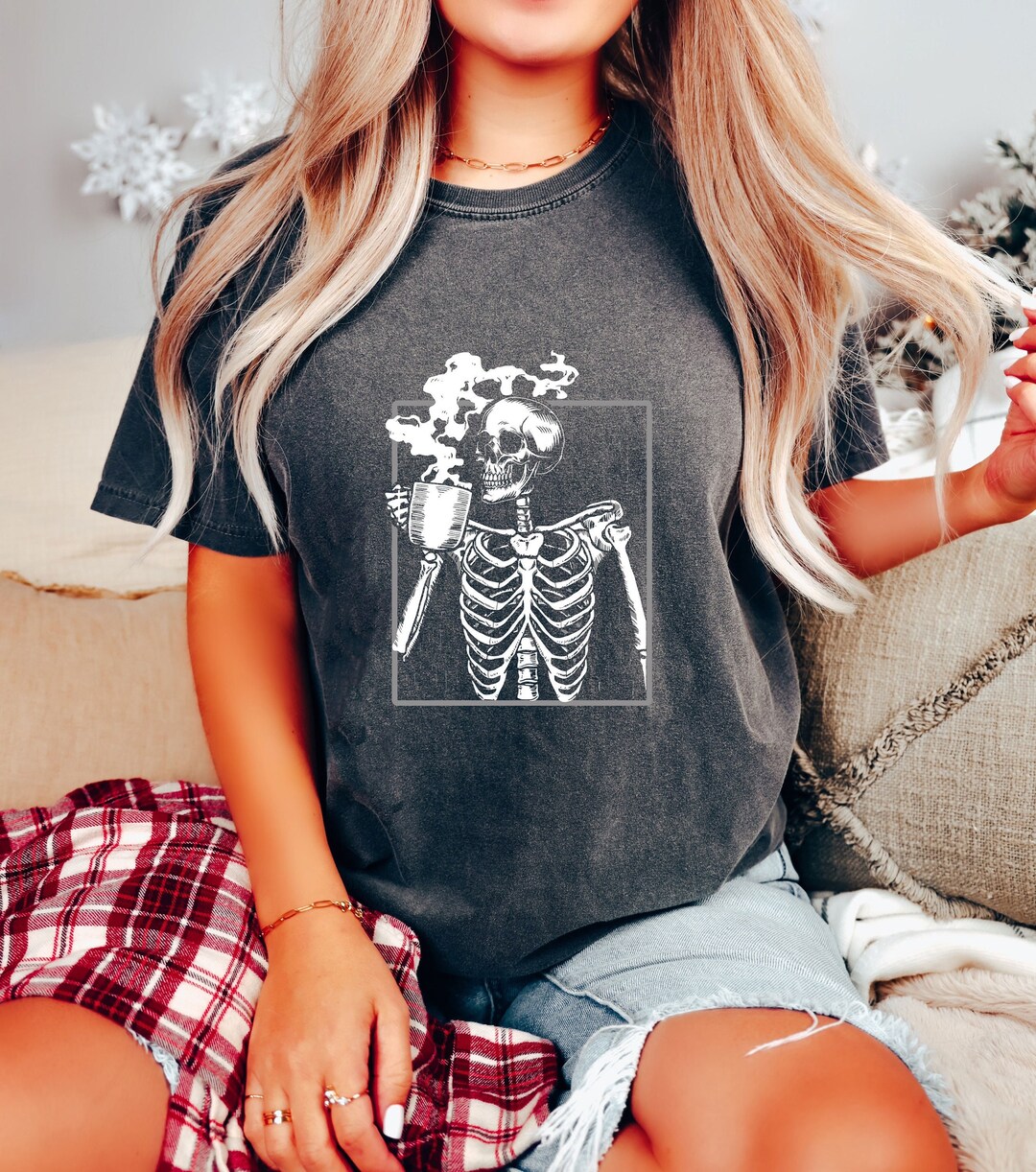 Comfort Colors® Skeleton Drinking Coffee Shirt, Skeleton Coffee Tee ...