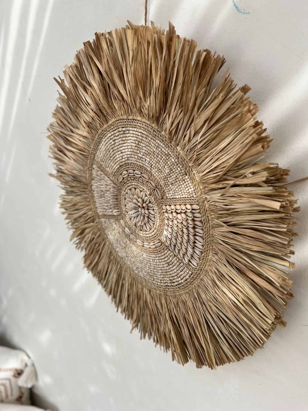 Handcrafted Boho Wall Hanging - Natural Cowrie Shell and Raffia Decor ...