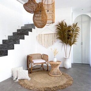 Round Rafia Rug, Woven Straw Natural Fiber Rug, Jute Rug, Hand Braided ...