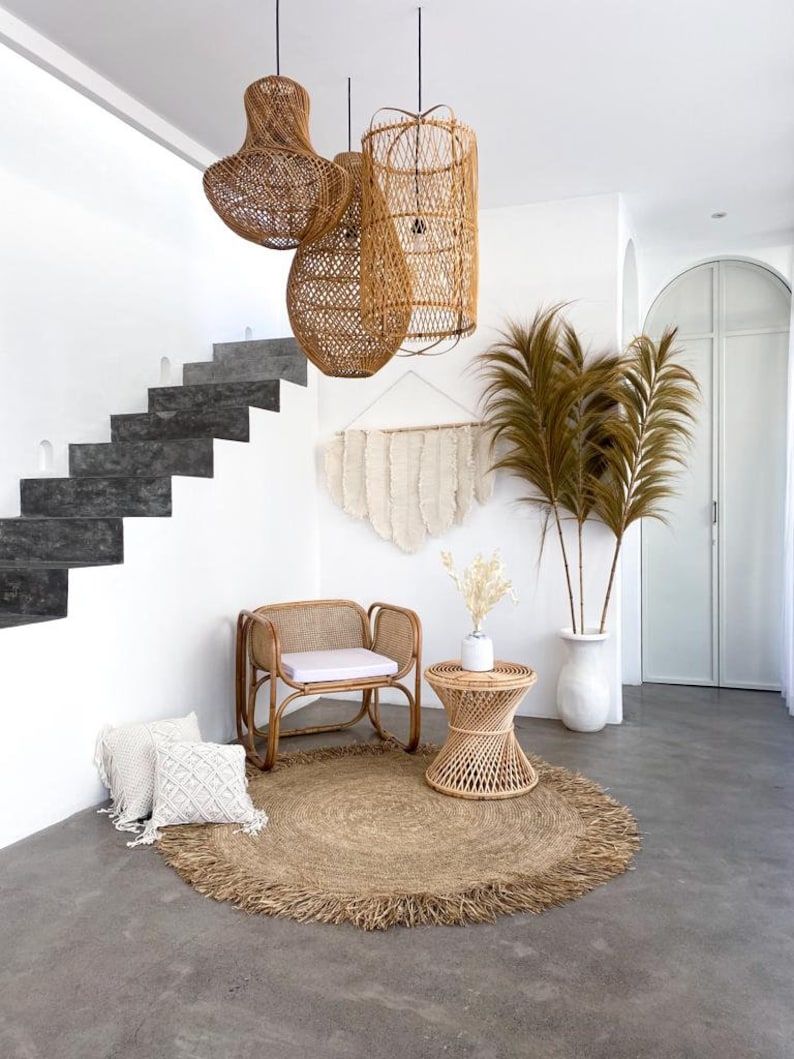 Round Raffia Rug Woven Straw Natural Fiber Rug Jute Rug - Etsy