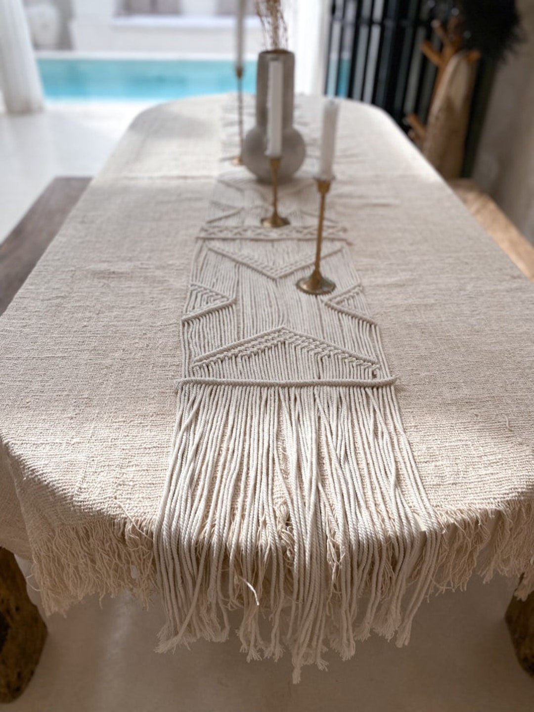 Dining Table Runner, Boho Table Runner, Macrame Decor, Knitted Cotton ...