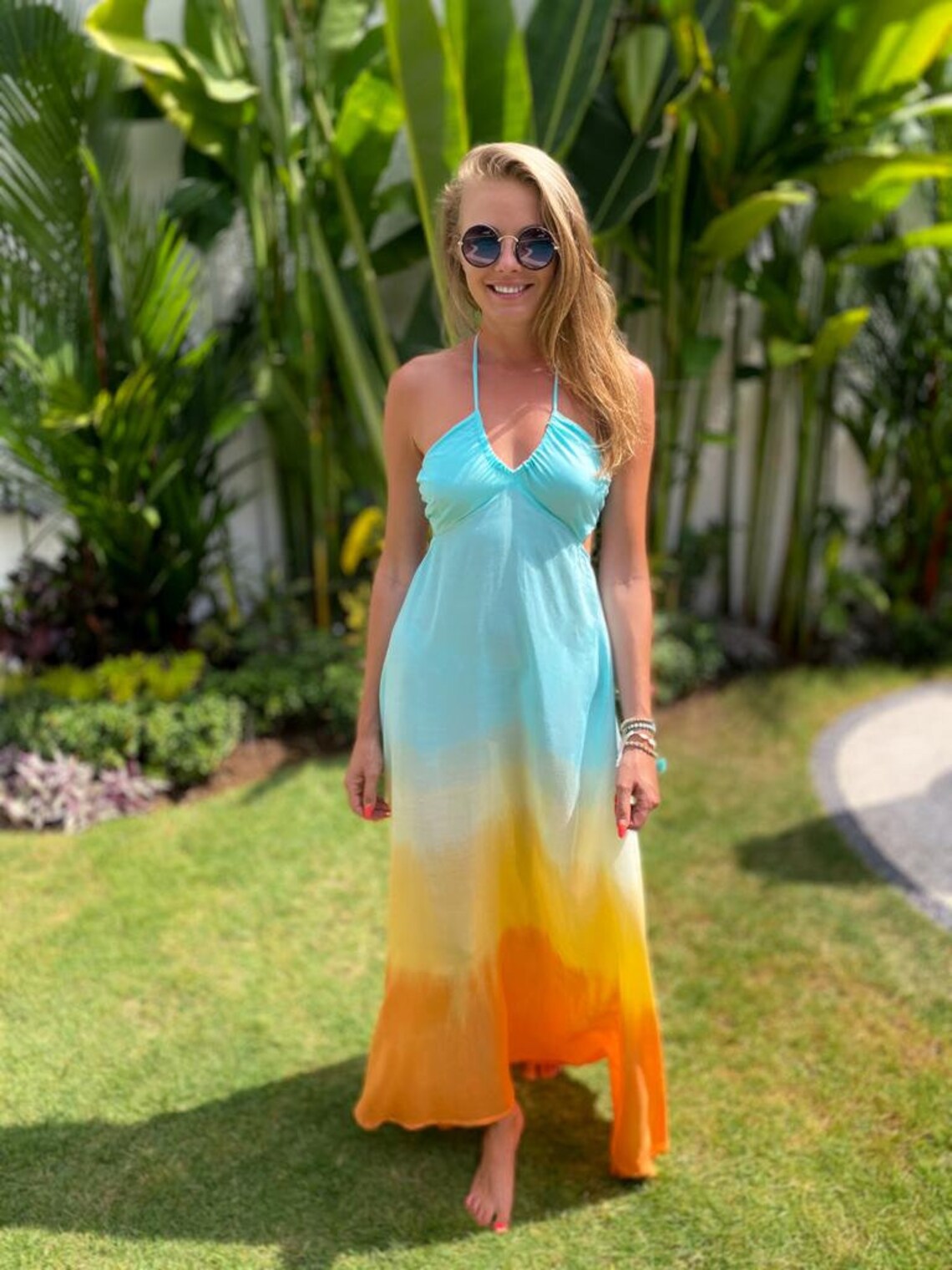 Rainbow Maxi Dress, Tie Dye Backless Summer Dress, Handmade Unique ...