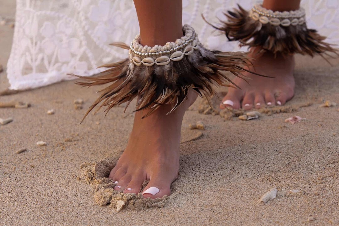 1 Piece | Feather Cowrie Shell Ankle Bracelet, Boho Seashell Anklet ...