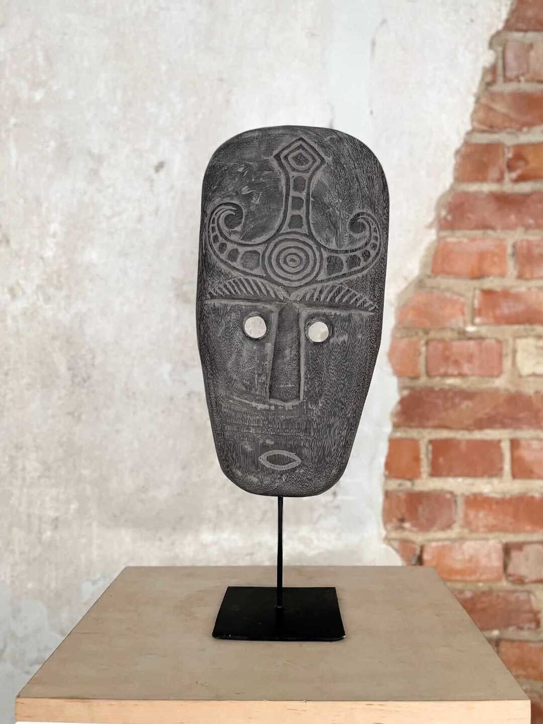 African Decorative Mask With Stand - Hand-carved Ethnic Decor, Handmade ...