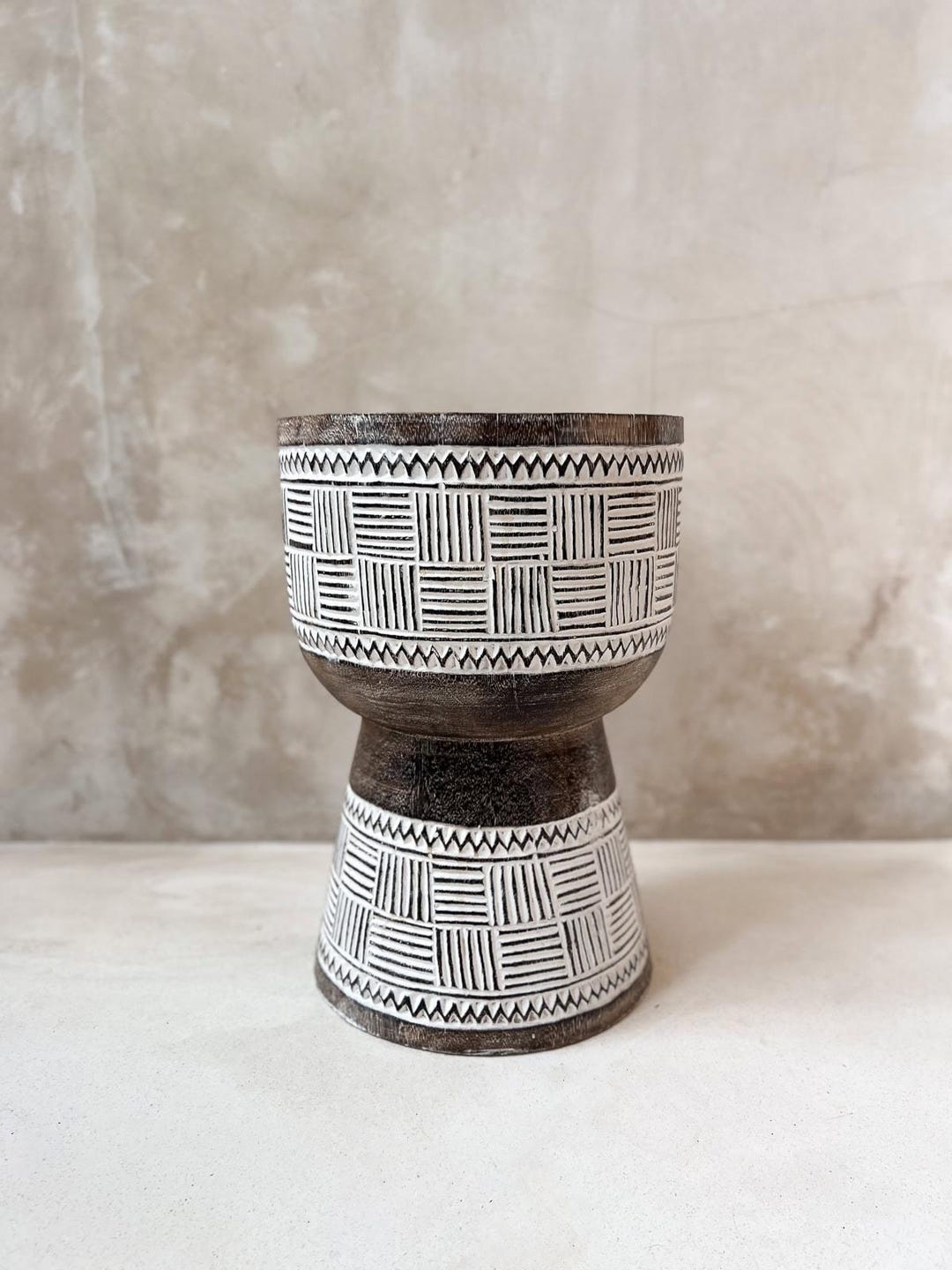 Boho Side Table – Hand Carved Wooden Tree Stump Stool 50cm – Rustic ...