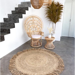 Round Rafia Rug, Woven Straw Natural Fiber Rug, Jute Rug, Hand Braided ...