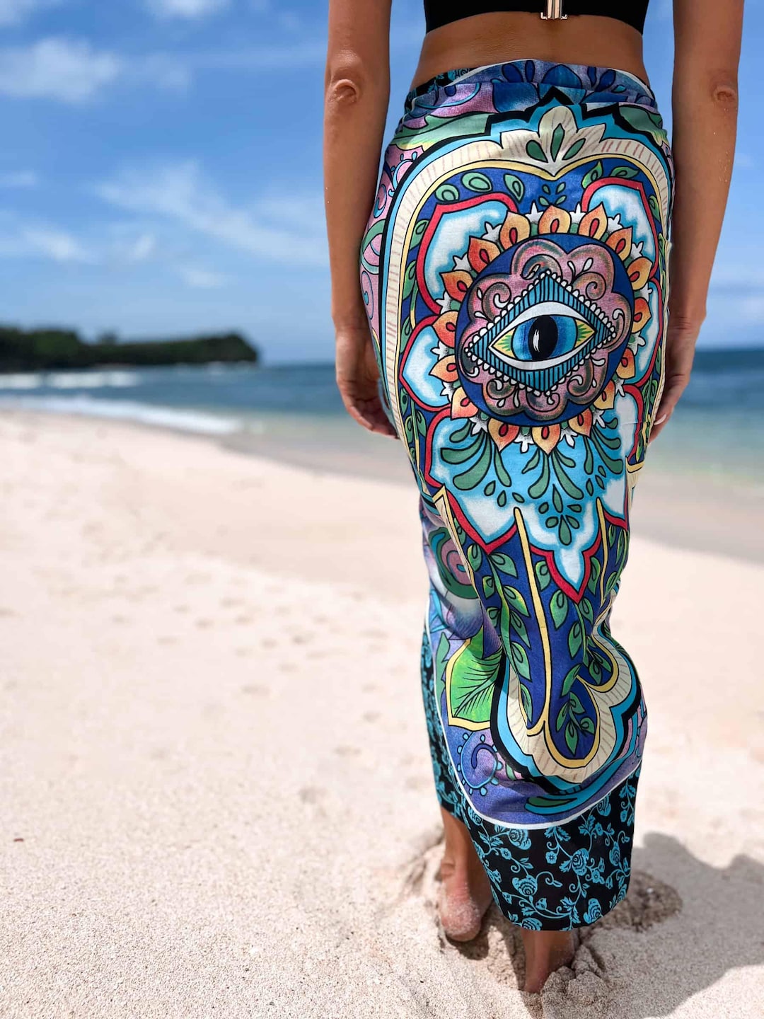 Blue Boho Beach Sarong FATIMA – Lightweight Summer Pareo Wrap ...