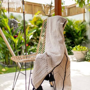 Natural Raw Cotton Throw, Boho Natural Blanket, Hand Woven Blanket ...