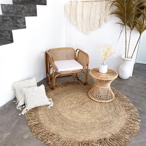 Round Rafia Rug, Woven Straw Natural Fiber Rug, Jute Rug, Hand Braided ...