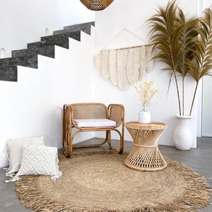 Round Rafia Rug, Woven Straw Natural Fiber Rug, Jute Rug, Hand Braided ...