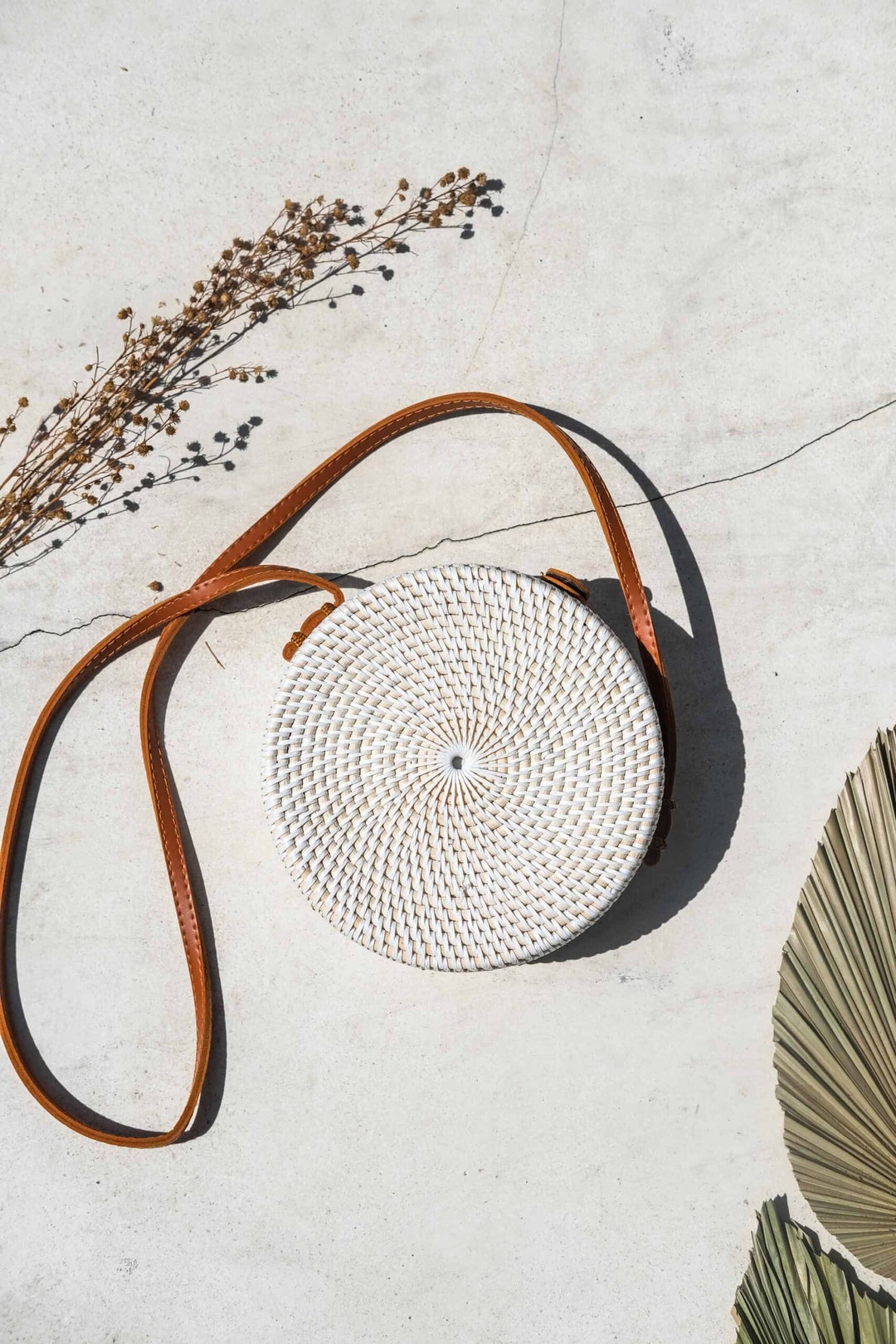 Rattan Handbag, Round Rattan Purse, Rounded Woven Rattan Bag, Circular ...