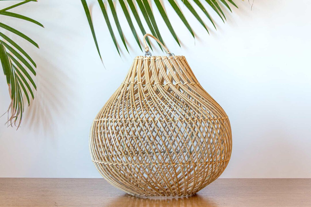 Handmade Rattan Lampshade, Boho Woven Pendant Light, Natural Rustic ...