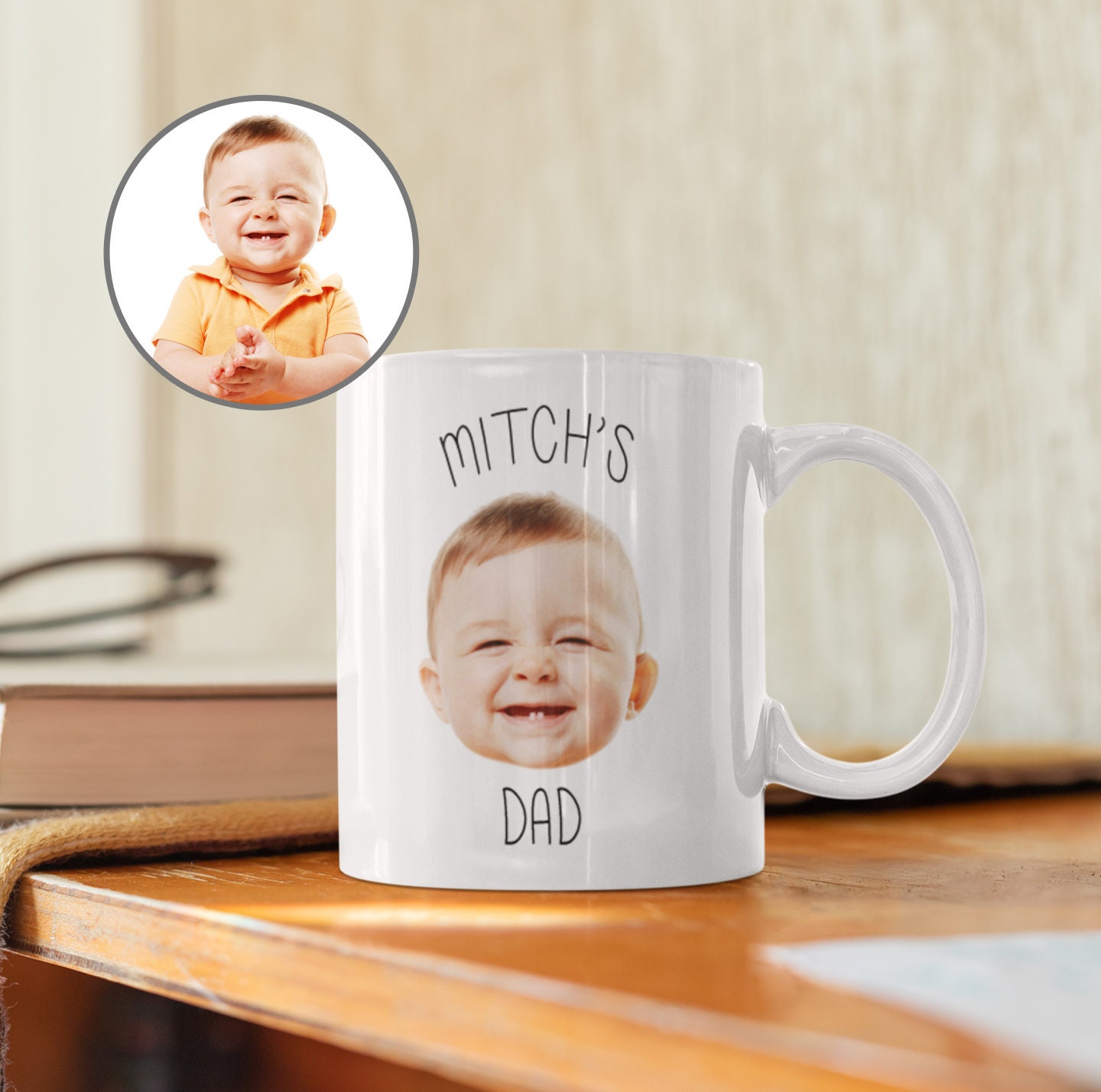 Custom Baby Face Mug, Father Mug Gift, Dad Birthday Gift, Baby Face ...