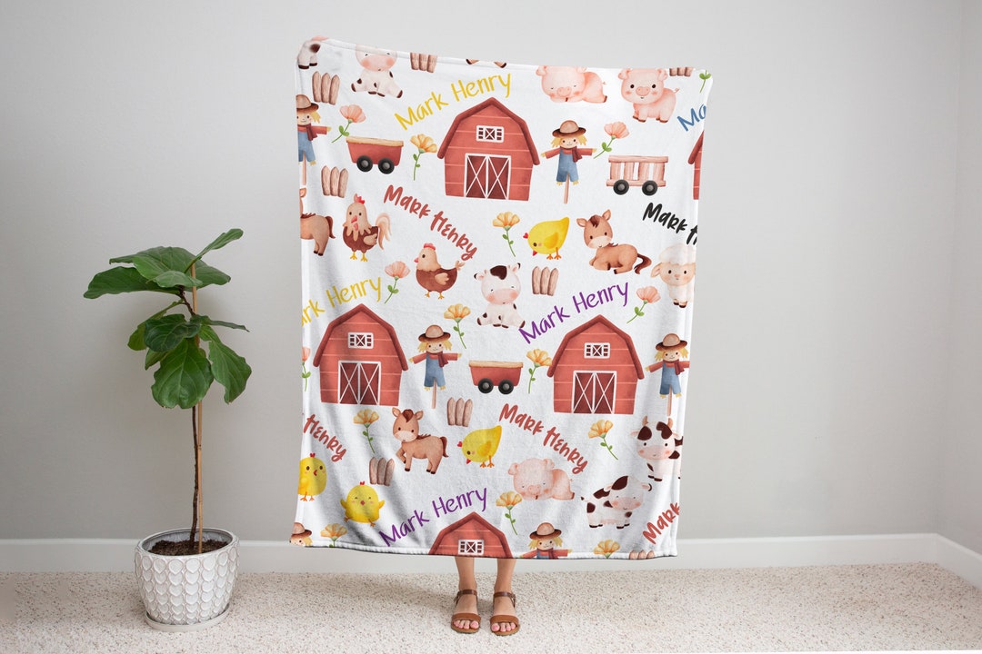Farm Kids Blanket, Personalized Baby Blanket, Barn Nursery Gift, Custom ...
