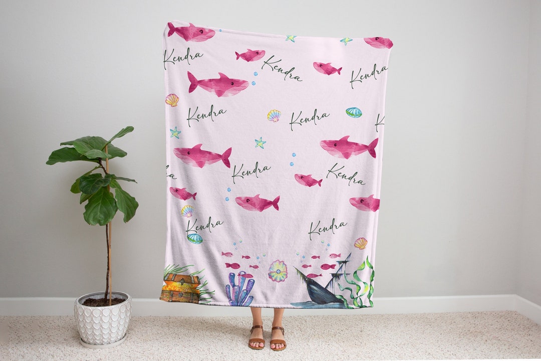 Personalized Shark Girl Blanket - Custom Baby Blanket - Baby Shower ...