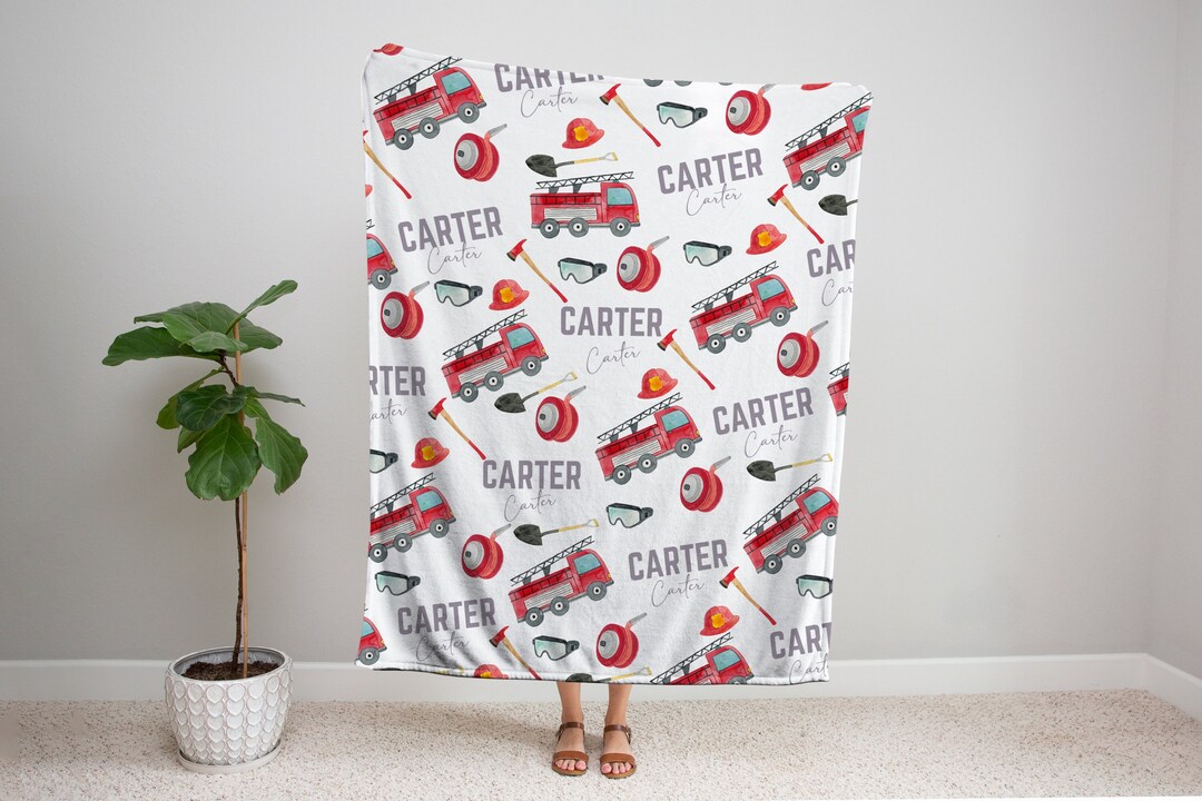 Fire Truck Baby Blanket - Fireman Nursery Blanket - Firetruck Baby Boy ...