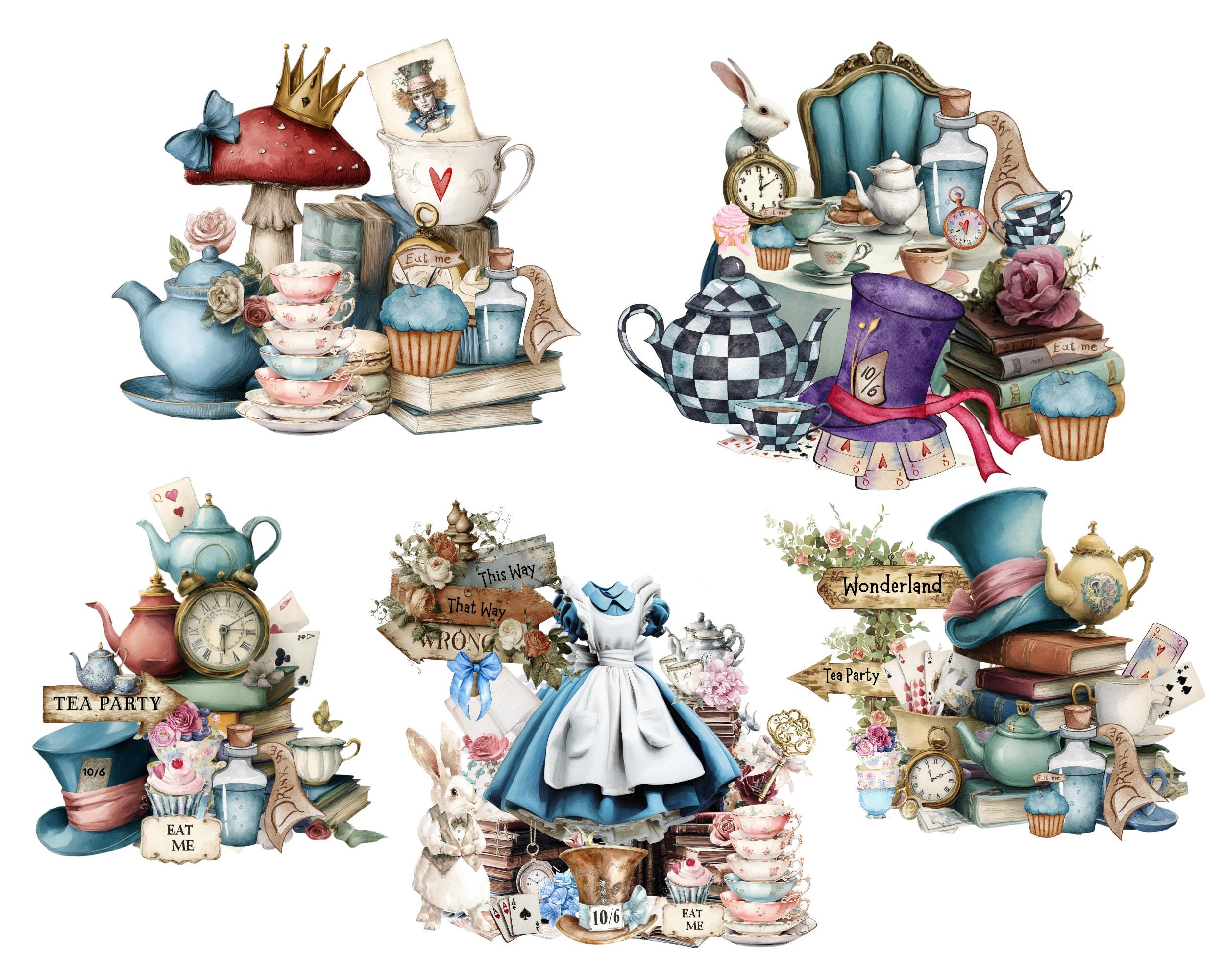 Alice in Wonderland Clipart, Mad Tea Party Watercolour Pngs, Jpgs ...