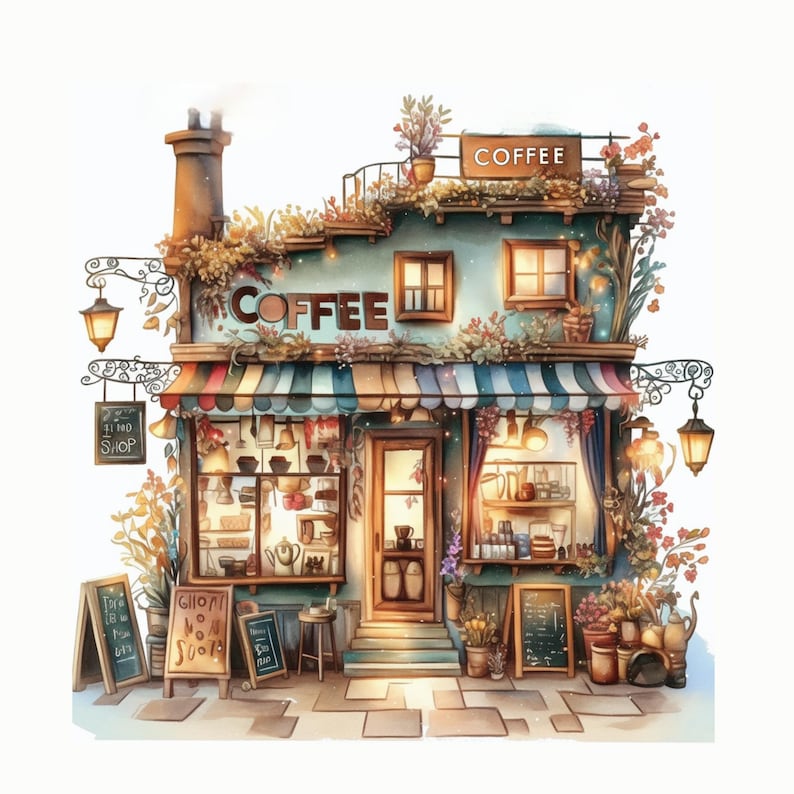 Coffee Shop Clip Art, Village Coffee Shop Printable Images, Coffee Bar ...