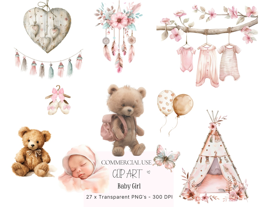 Baby Girl Baby Shower Clipart, Teddy Bear Clipart Nursery Clipart Teddy ...