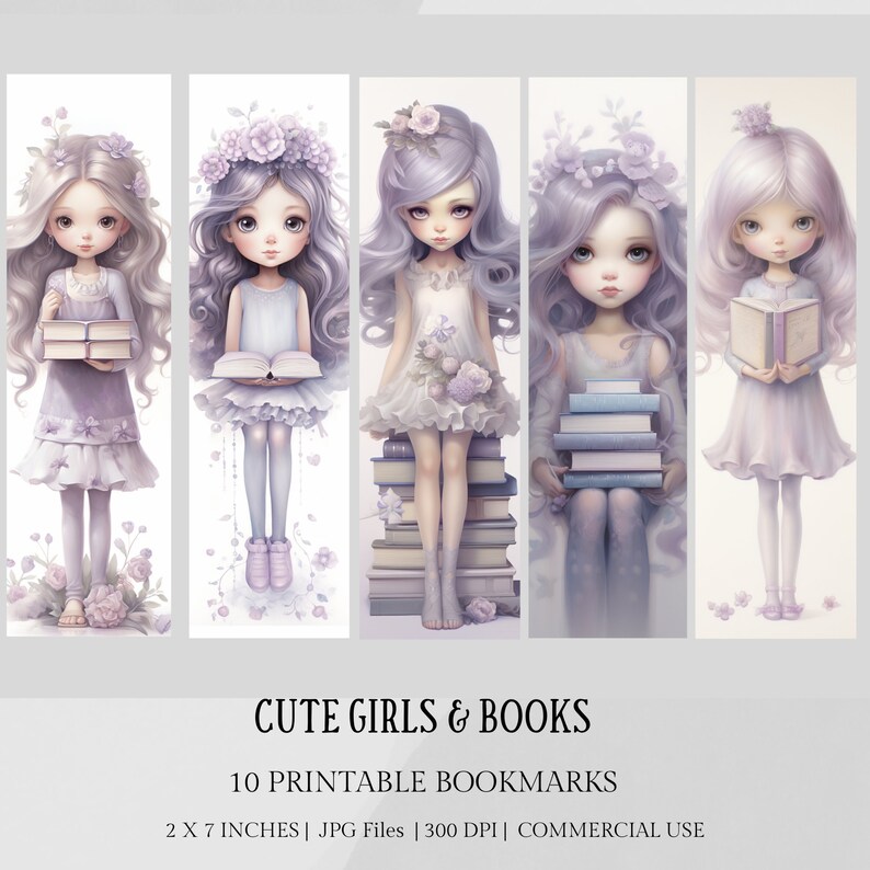 10 Pastel Girls Printable Bookmarks, Reading Bookmark Set, I Love to ...