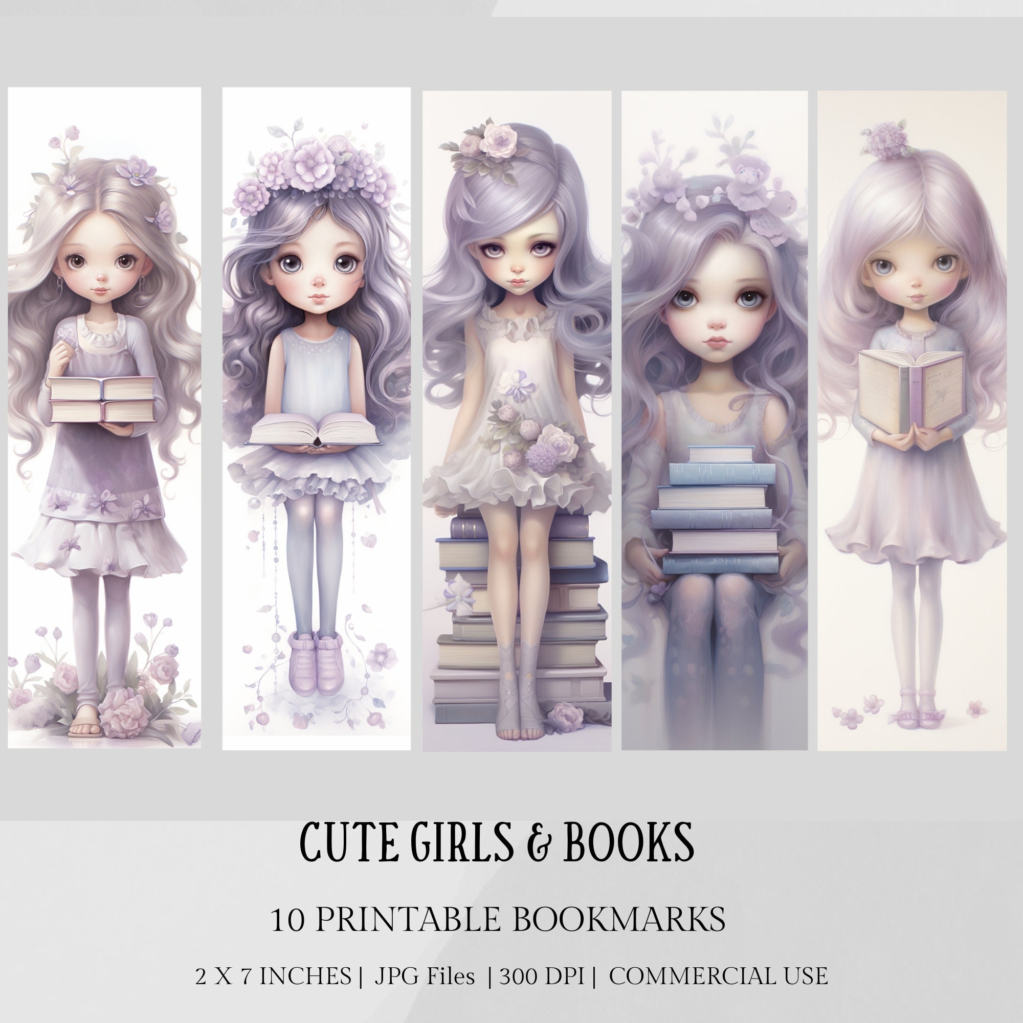 10 Pastel Girls Printable Bookmarks, Reading Bookmark Set, I Love to ...
