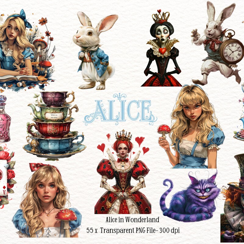 Alice in Wonderland Clipart Watercolor - Etsy