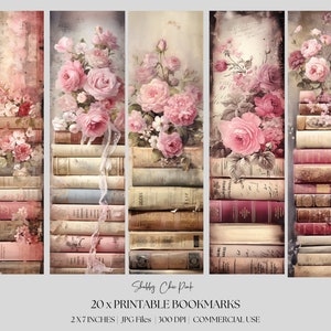 20 Stacked Books Printable Bookmarks, Book Lovers Design, Shabby Chic ...