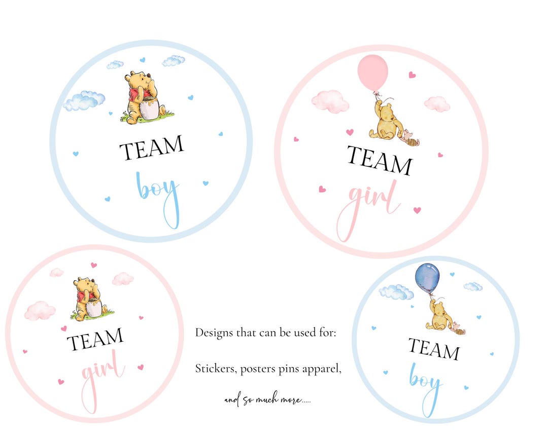 Team Boy Team Girl Printable Stickers Winnie the Pooh Gender Reveal ...