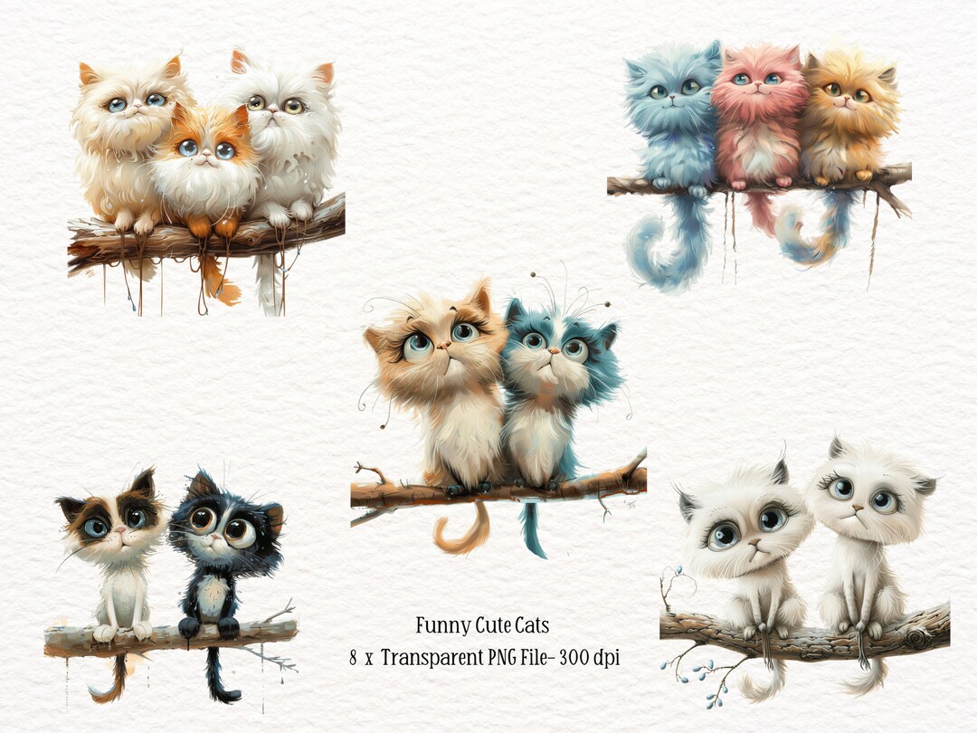 Cute and Funny Cats Clipart Bundle Cats Clipart, Cute Cats PNG Funny ...