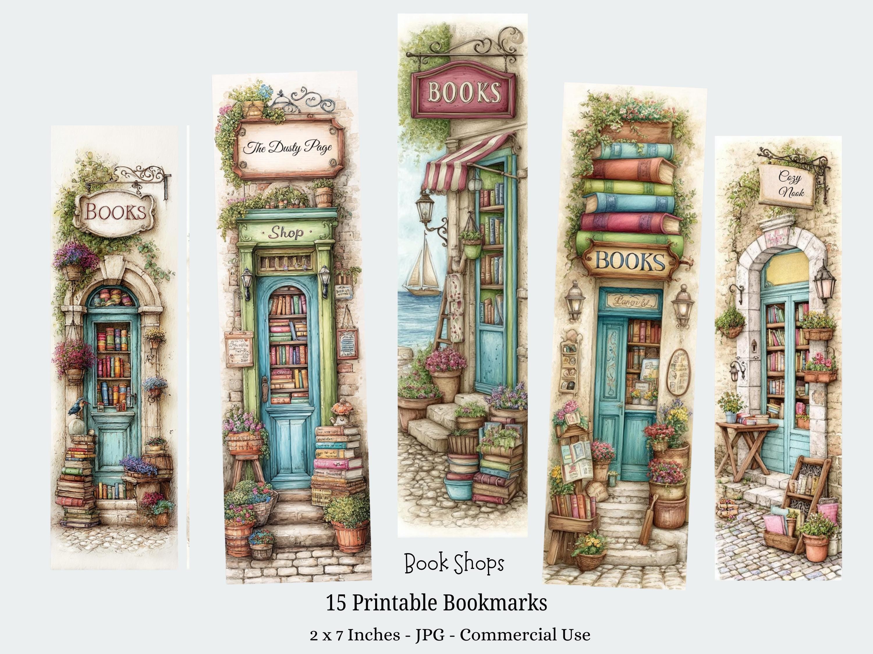 Bookshops Printable Bookmarks, 15 Beautiful Vintage Bookshop Bookmarks ...
