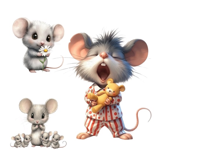 10 Funny Frazzled Mouse, Commercial Use, Whimsical Mice Ephemera ...