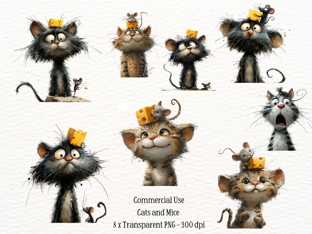 Cats Clipart Bundle, Funny Cats PNG, Cute Cats PNG, Cats and Mouse PNG ...