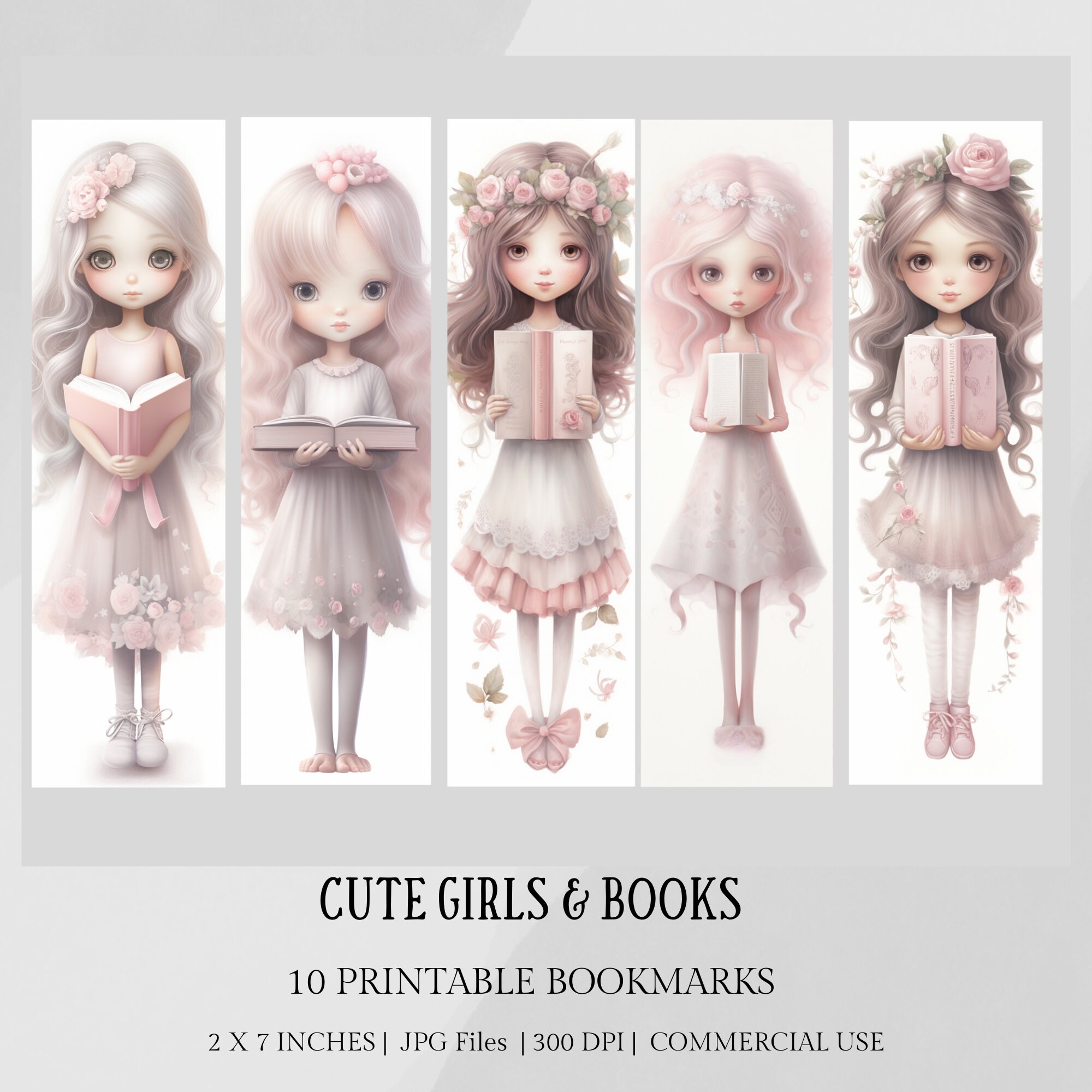 10 Pastel Girls Printable Bookmarks, Reading Bookmark Set I Love to ...