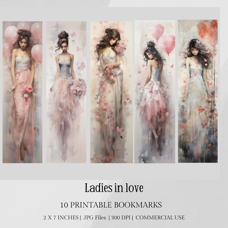 10 Valentine Printable Bookmarks, Valentine Bookmarks, Ladies in Love ...