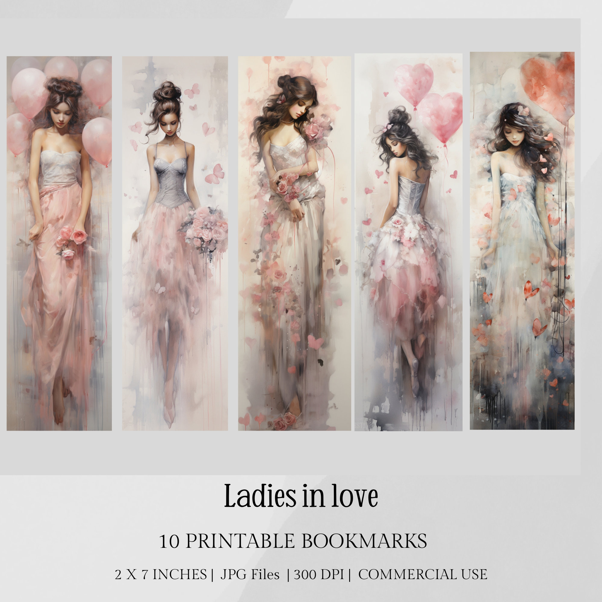 10 Valentine Printable Bookmarks, Valentine Bookmarks, Ladies in Love ...